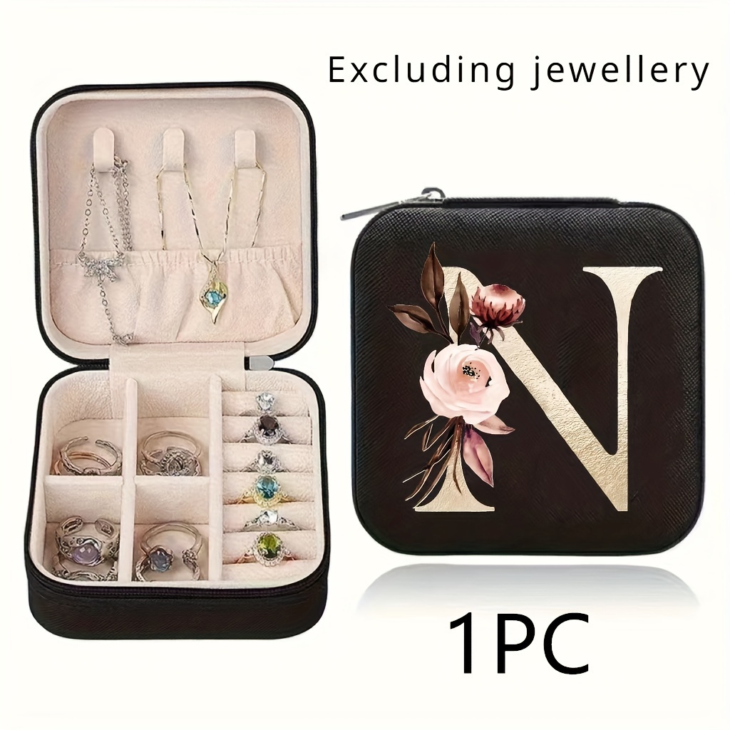 Mini Letter Printed Zipper Jewelry Storage Box Home Decor - Temu New ...