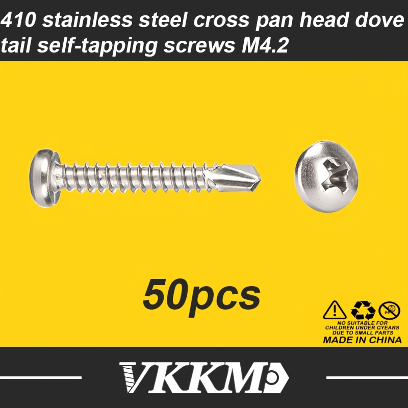 50 Stück 410 Edelstahl Kreuzrundkopf Schwalbenschwanz Selbstschneidende Schrauben M4.2 | 24/7 ...