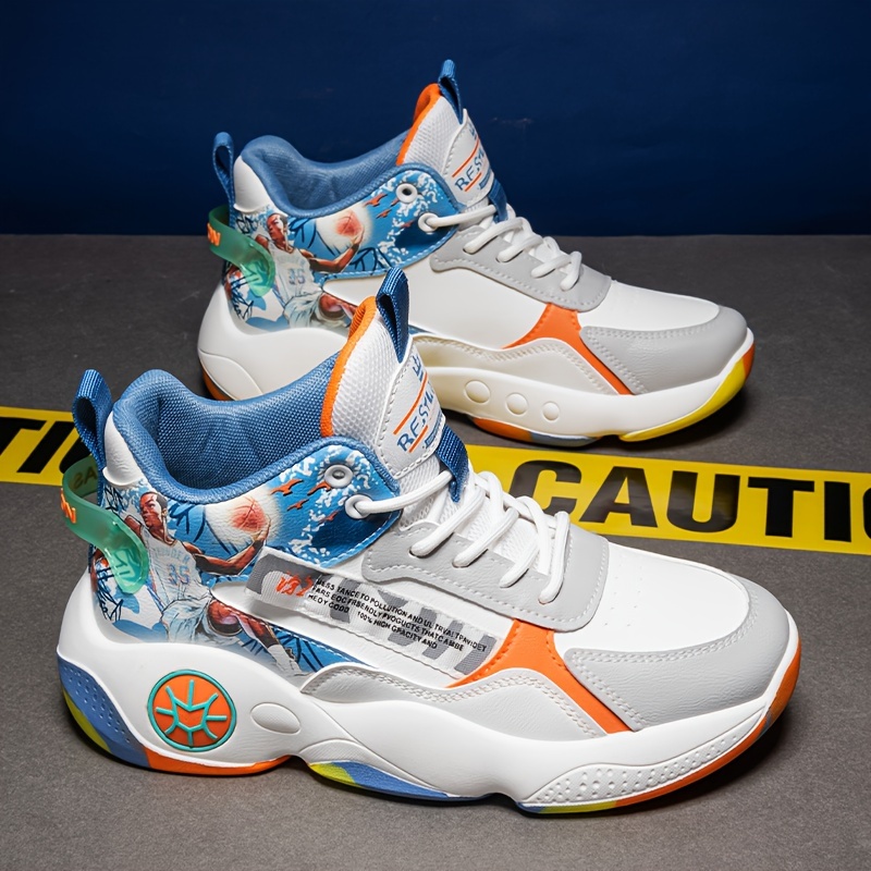 Men's Color Block Basketball Shoes, Comfy Breathable Non Slip Shock ...