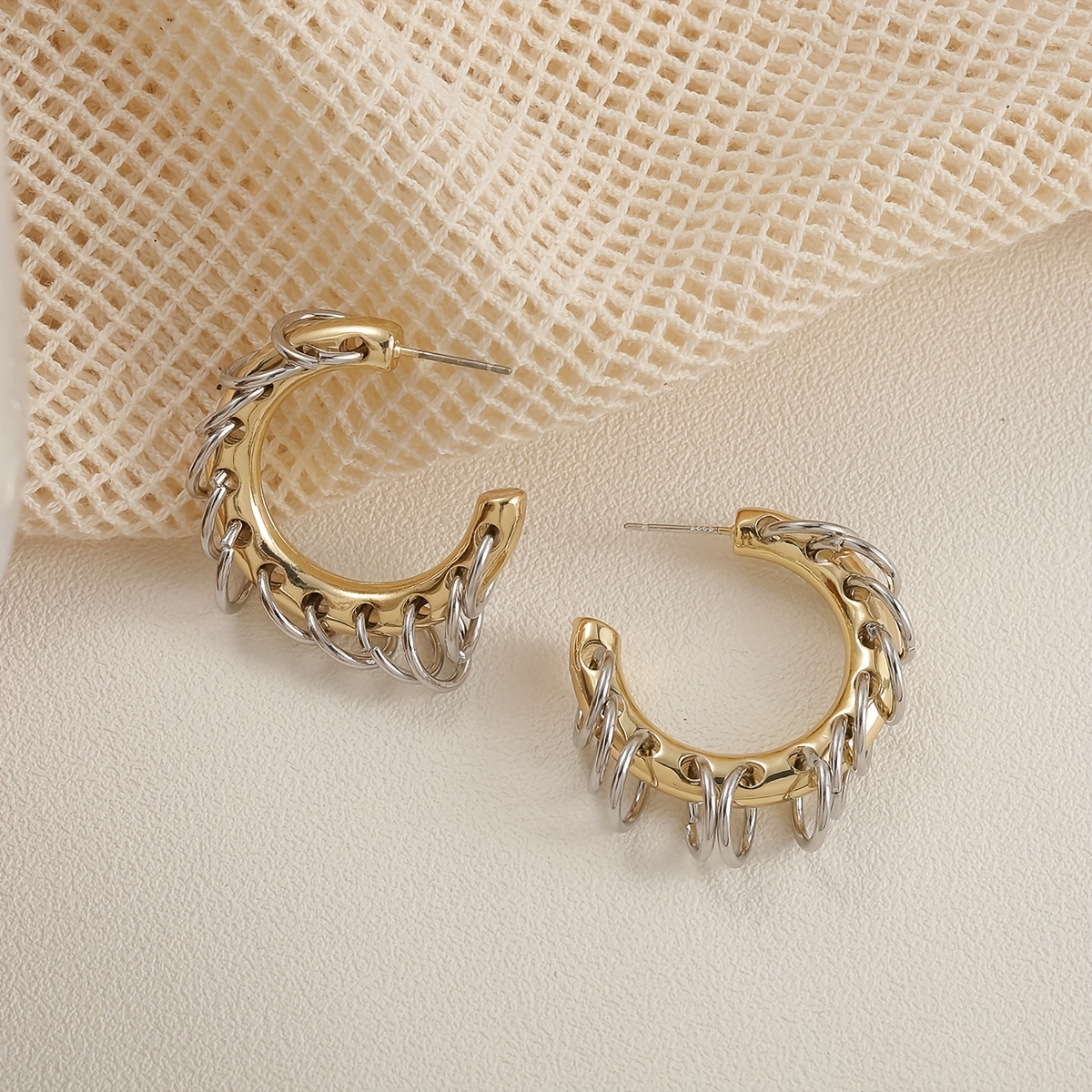 Creative C Shaped Hoop Earrings With Metal Circle Design - Temu United ...