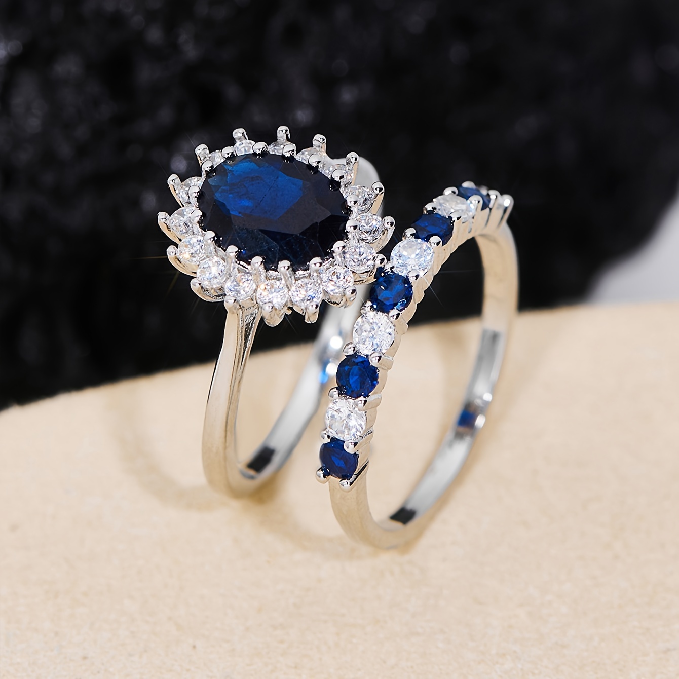 Elegant Couple Rings Paved Blue White Zirconia Classy - Temu United Kingdom