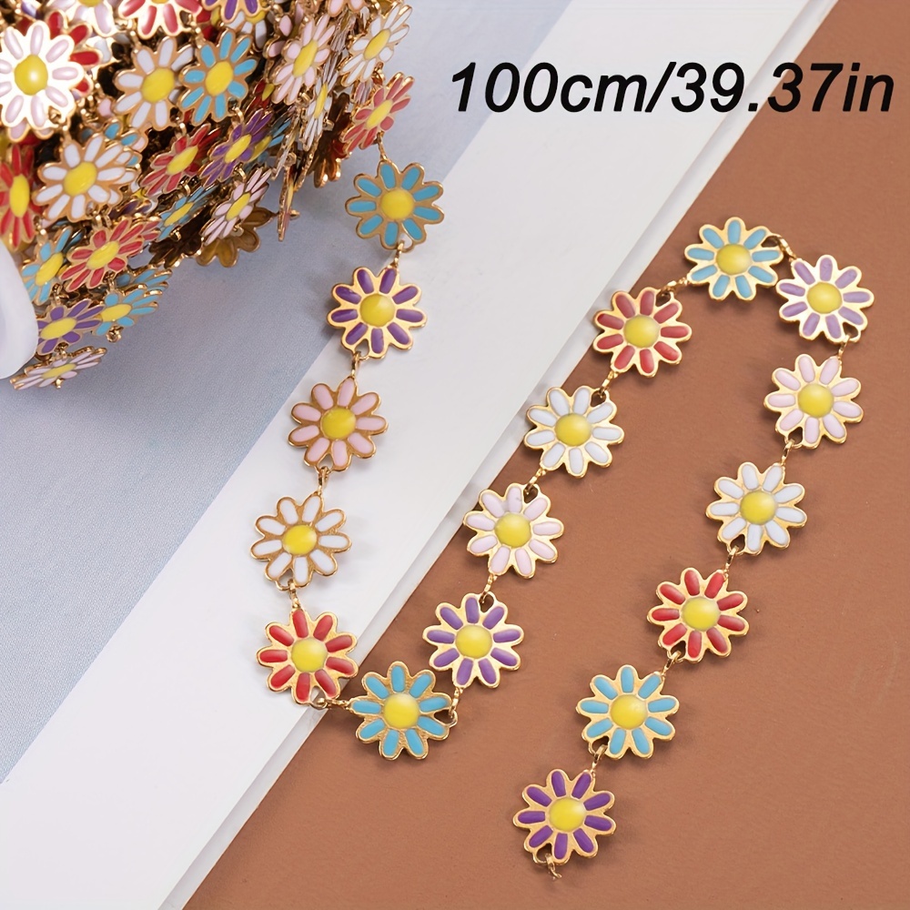 1meter Stainless Steel Chain Enamel Daisy Flower Charm Chain Kc Golden ...