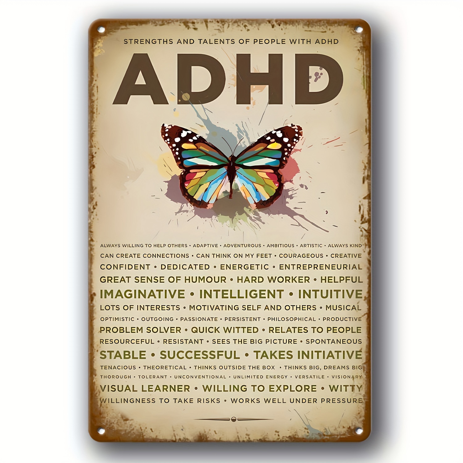 1pc Ventajas Talentos Tdah Divertido Letrero Metal Vintage - Temu Mexico