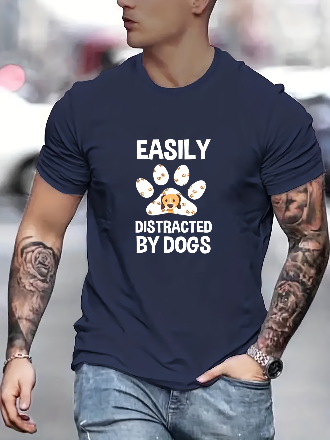 Easily Distracted Dogs Print T Shirt Tees Men Casual Short - Temu Australia