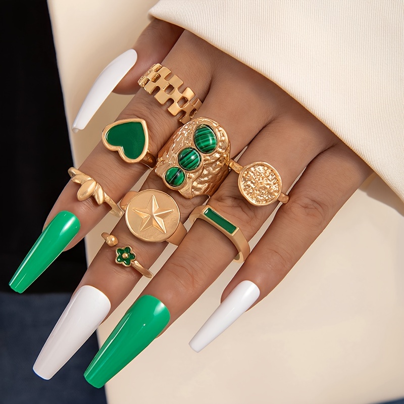 St. Patrick's Day Rings Green Glazed Love Heart Artificial - Temu ...