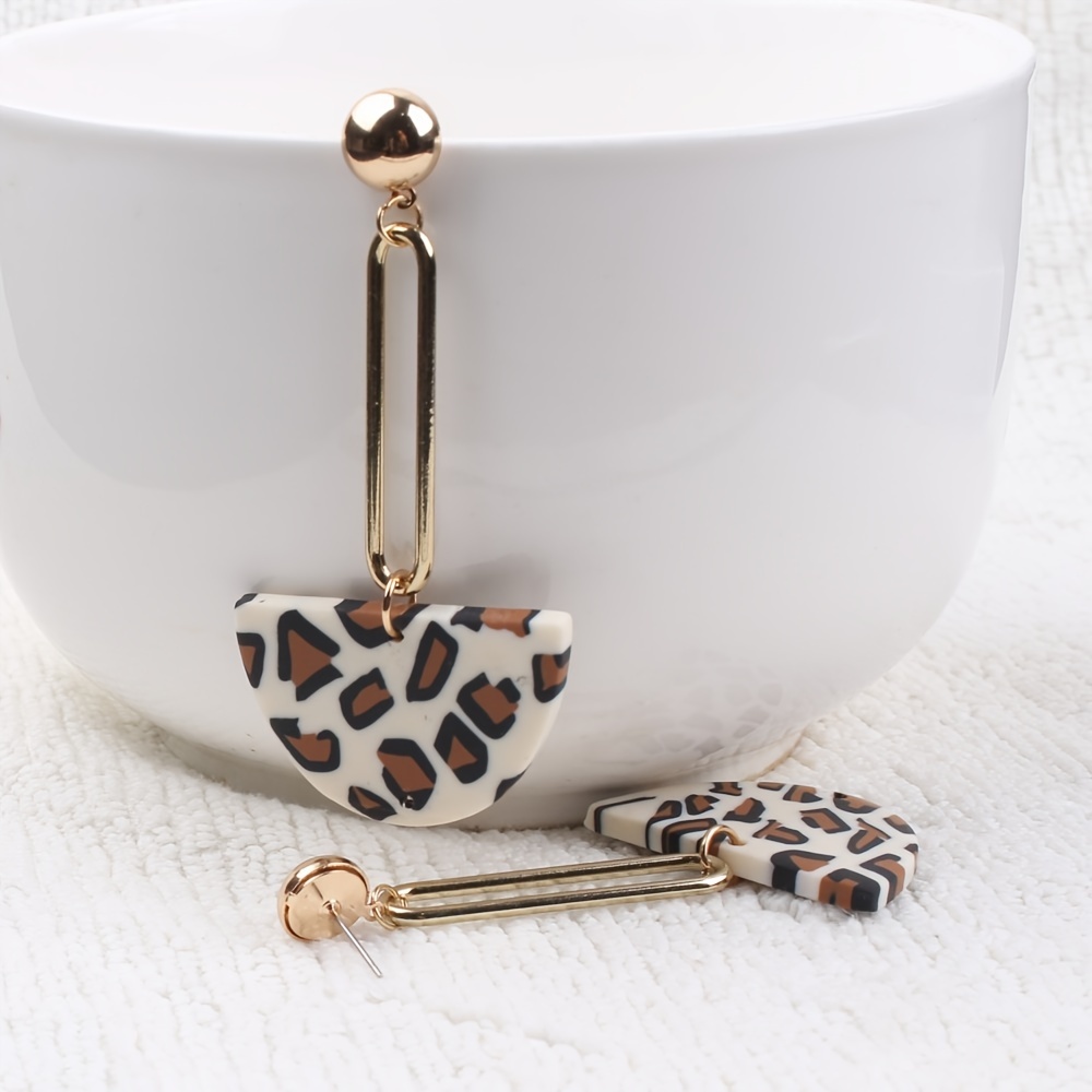 Geometric Shape Leopard Pattern Dangle Earrings Polymer Clay - Temu ...