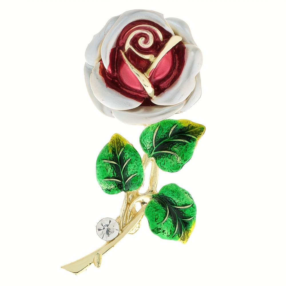 Red Green Rose Flower Zinc Alloy Brooch Pin Elegant - Temu Denmark