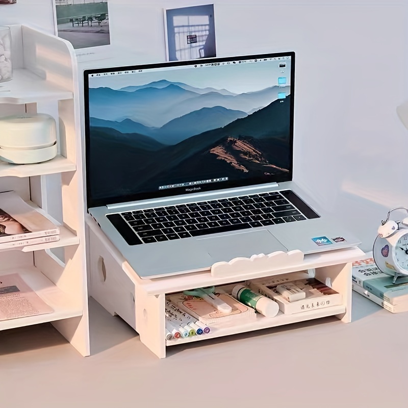 Computer Monitor Stand And Storage Compartment Elevated Base - Temu Canada