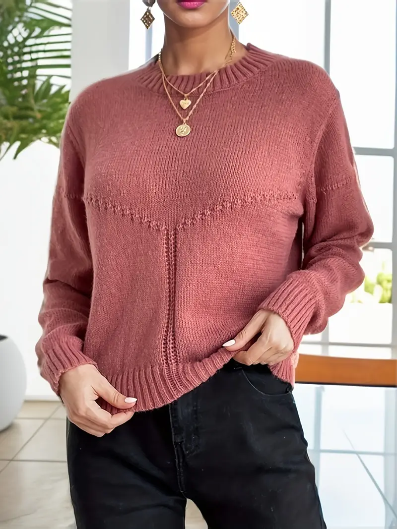 Solid Crew Neck Pullover Sweater Casual Long Sleeve Simple Temu Australia