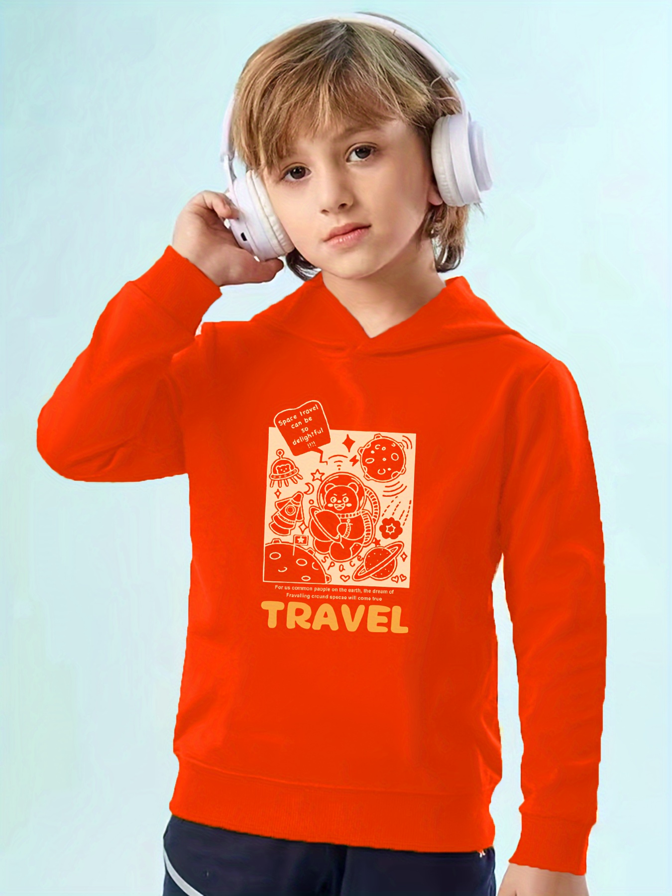 Space Astronaut Print Sød og hyggelig hættetrøje til børn - Temu Denmark