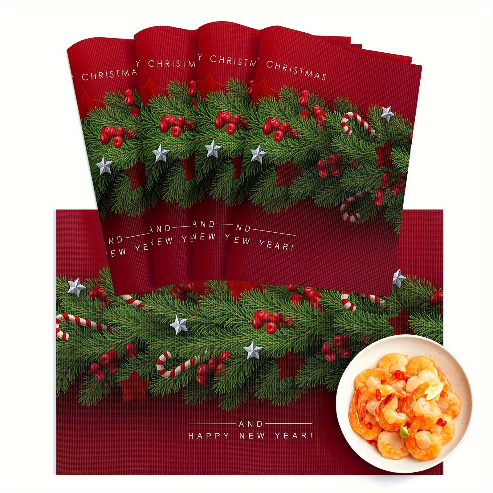 Christmas Theme Linen Placemats Pine Needle And Candy - Temu New Zealand