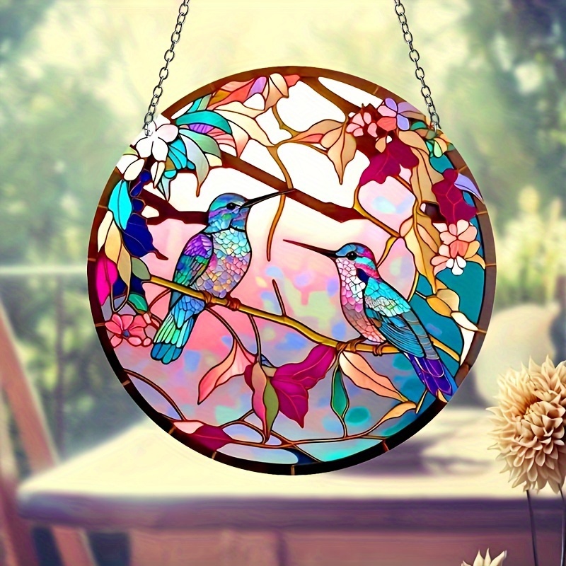 Two Birds On Branch Acrylic Window Hanging Colored Sun - Temu Canada