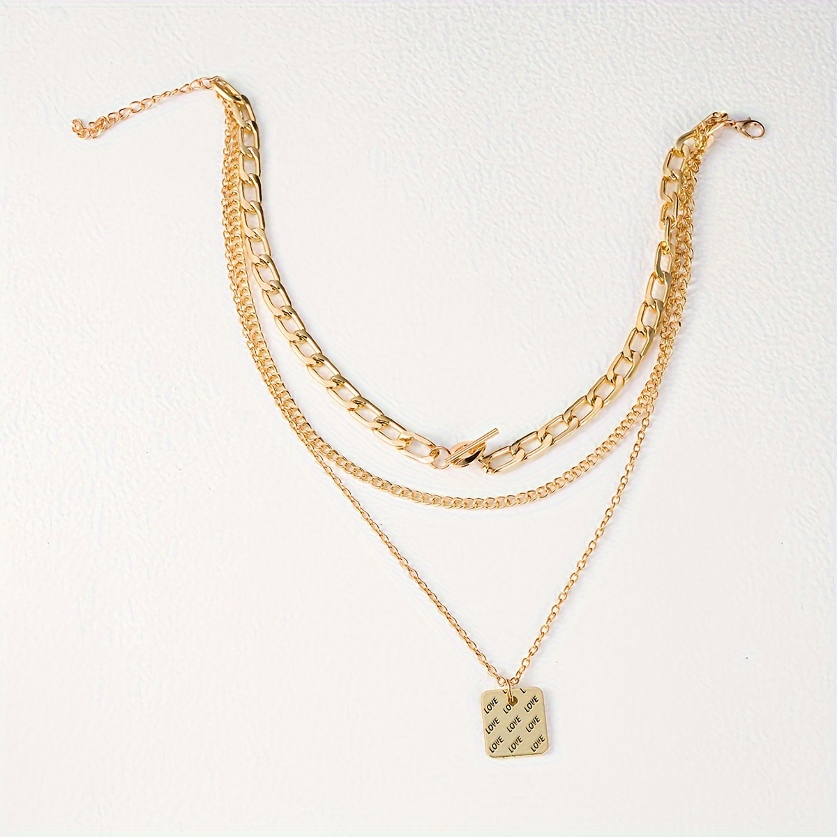 Trendy Three layer Metal Chain Geometric Block Pendant - Temu United ...