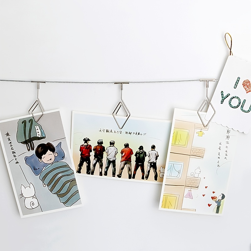 Wall Hanging Display Cable Wire Rod 12 Clips Hanging Photos - Temu