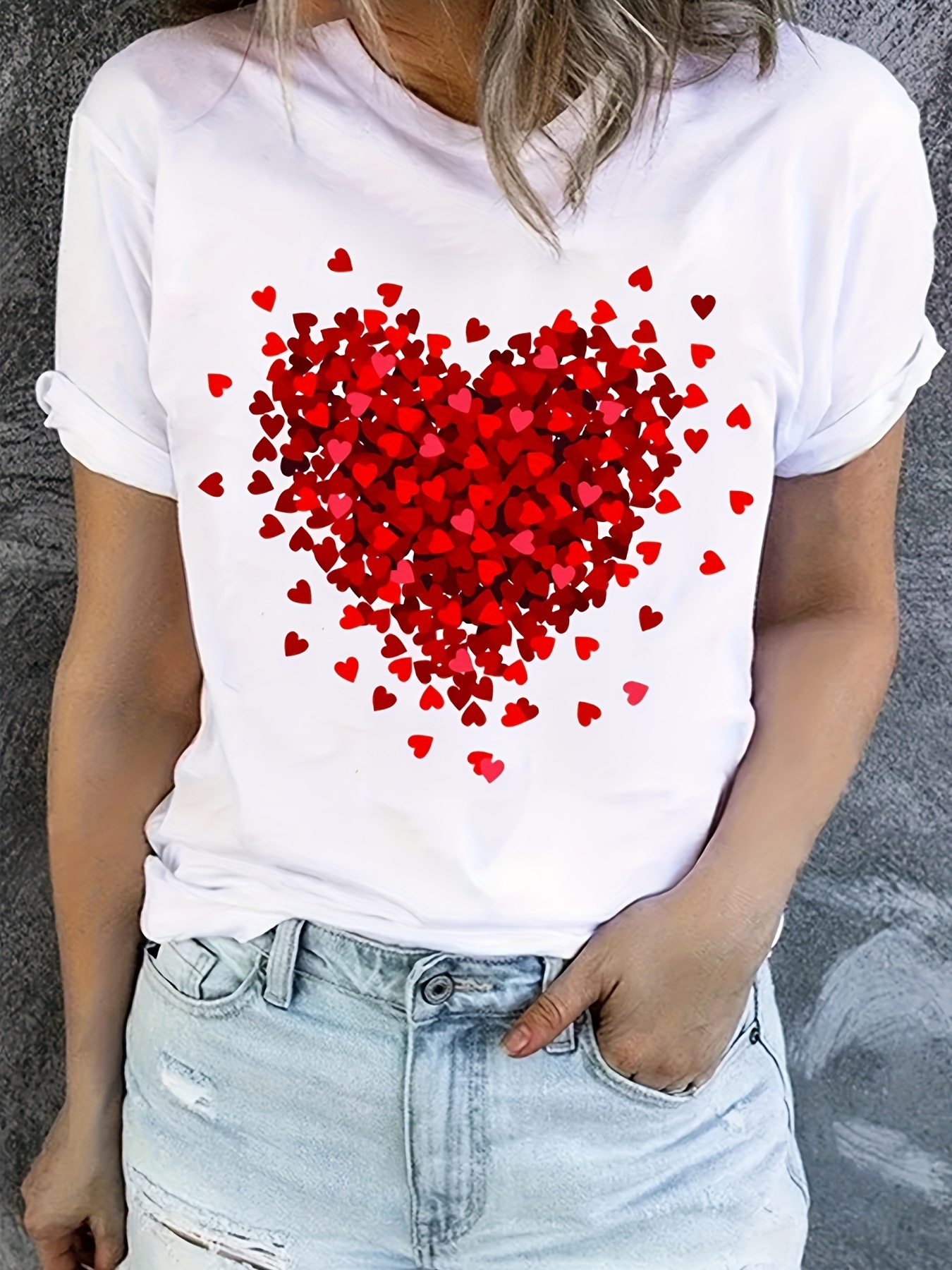 Heart Print Sports Short Sleeve T shirts Round Neck - Temu New Zealand