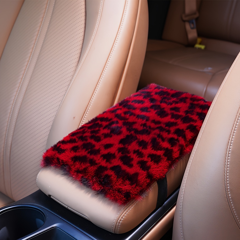 Car Armrest Box Cushion Plush Leopard Pattern Car Central - Temu Canada