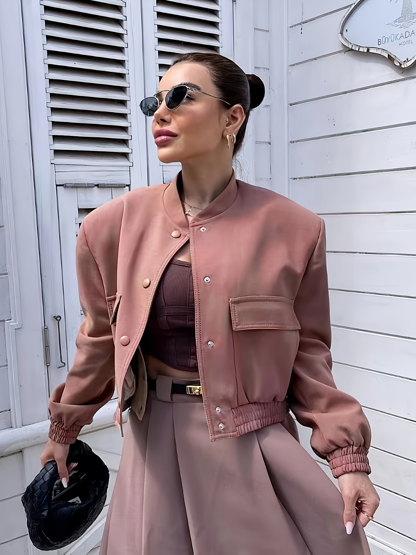 Solid Button Front Pockets Jacket Versatile Long Sleeve - Temu New Zealand