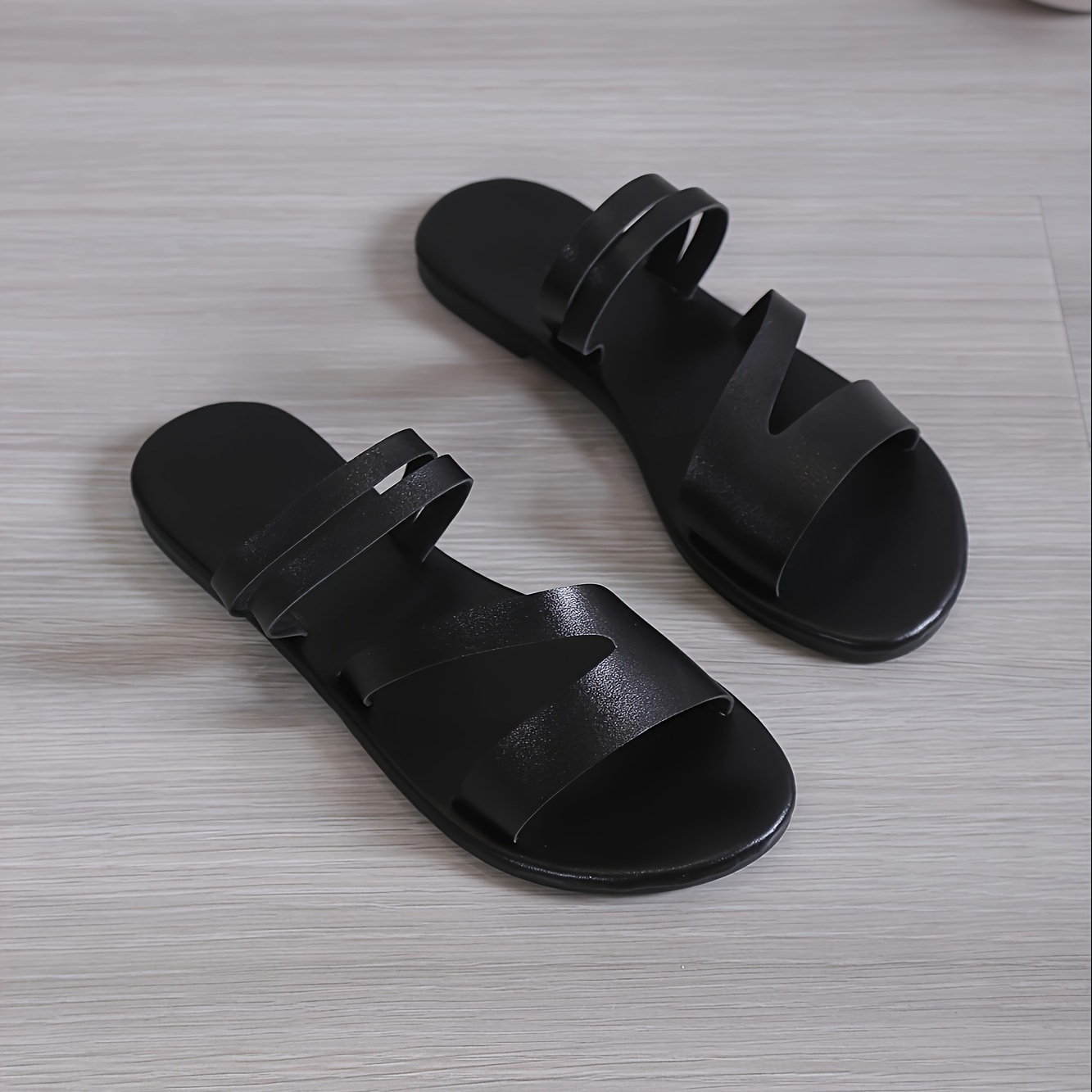 Women's Summer Beach Sandals Solid Color Open Toe Slip Shoes - Temu ...