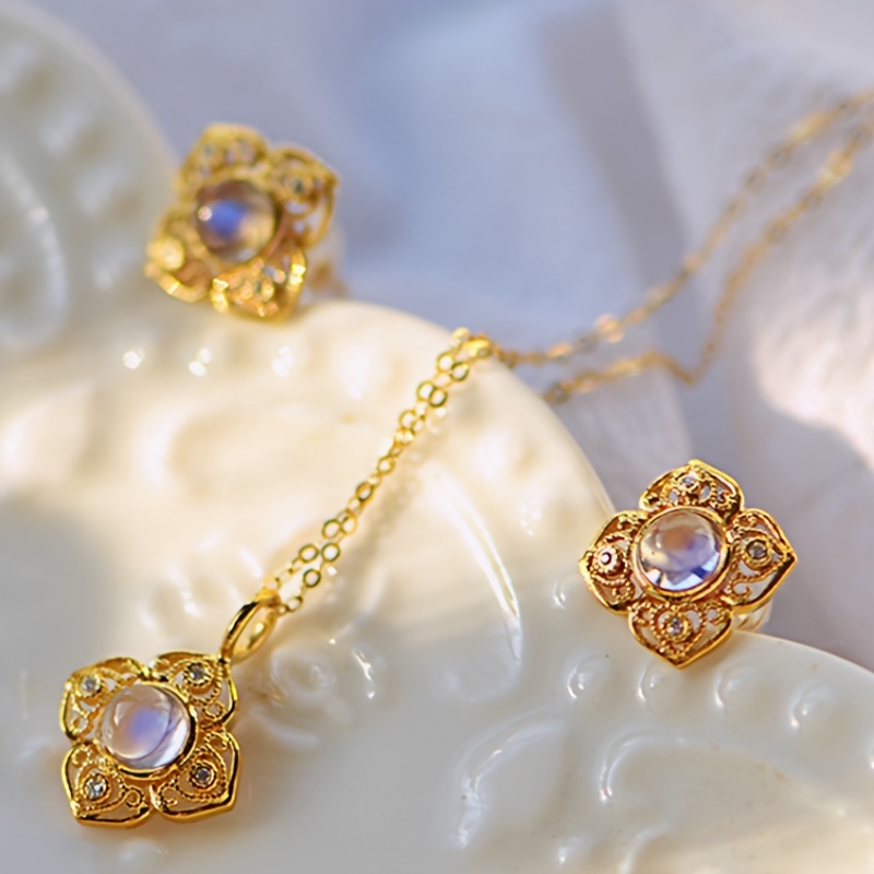 Earrings + 1 Necklace Vintage Jewelry Set 18k Gold Plated - Temu Canada