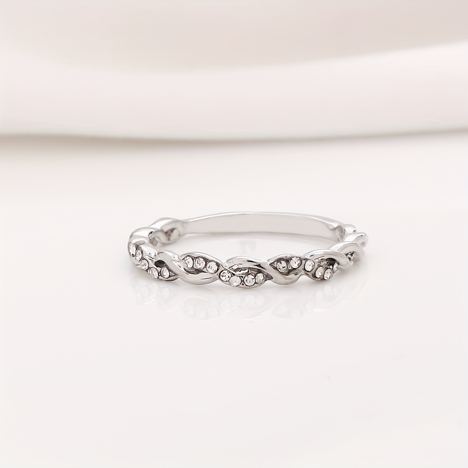 Elegant Crossed Twisted Faux Diamond Ring Alloy - Temu United Kingdom