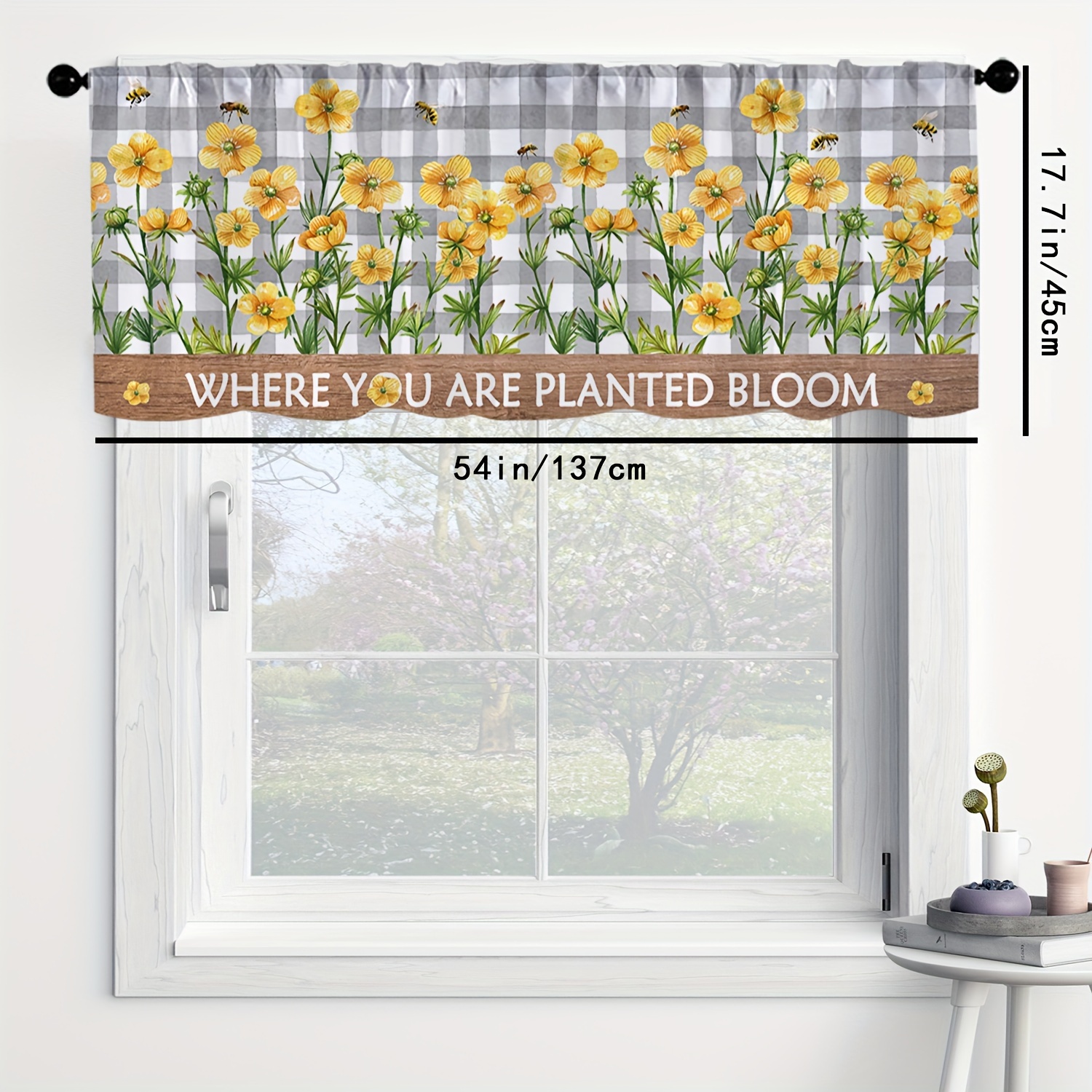 Flower Spring Curtain Valance Spring Yellow Floral Plaid - Temu United ...