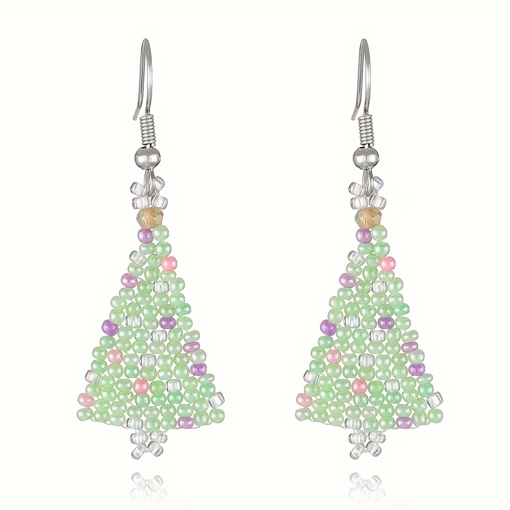 Colorful Christmas Beads Braided Cute Christmas Tree Earrings, Xmas ...