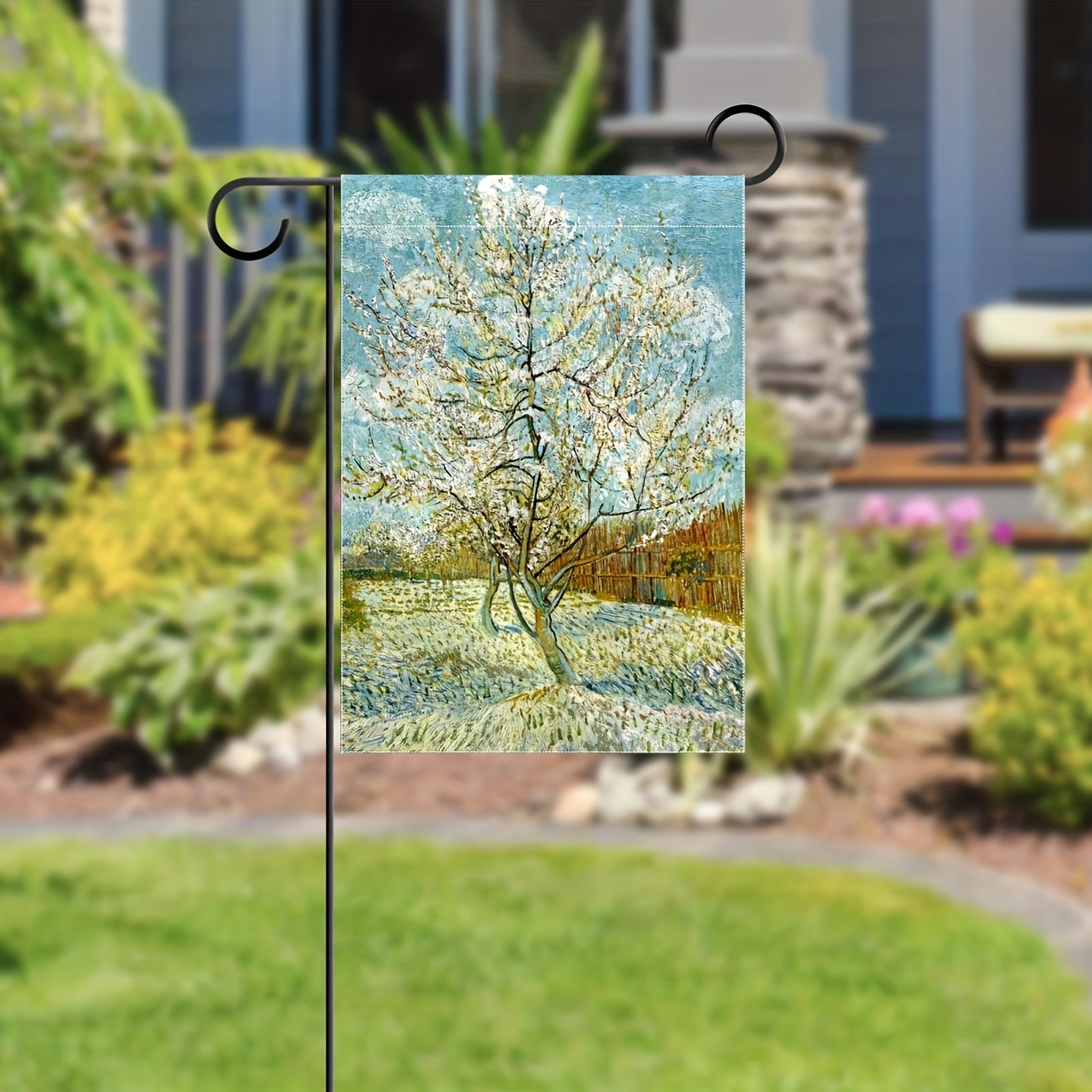 1個の花の庭の旗 油絵アプ の花の木のバナー の芝生屋外の家の装飾用 旗ポールなし 12x18インチ Temu Japan