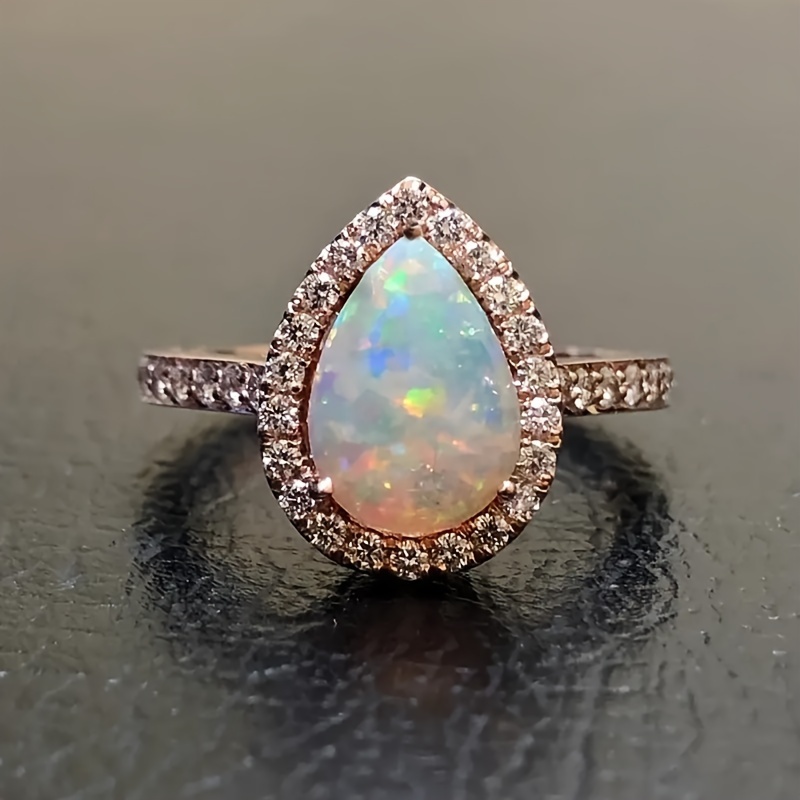 Vintage Ring Sparkling Waterdrop Design Inlaid Opal Symbol - Temu ...
