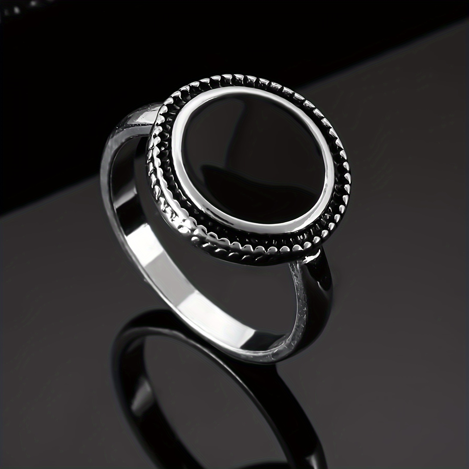 Circular Black Glossy Ring Simple Fashionable Ring Jewelry - Temu Ireland