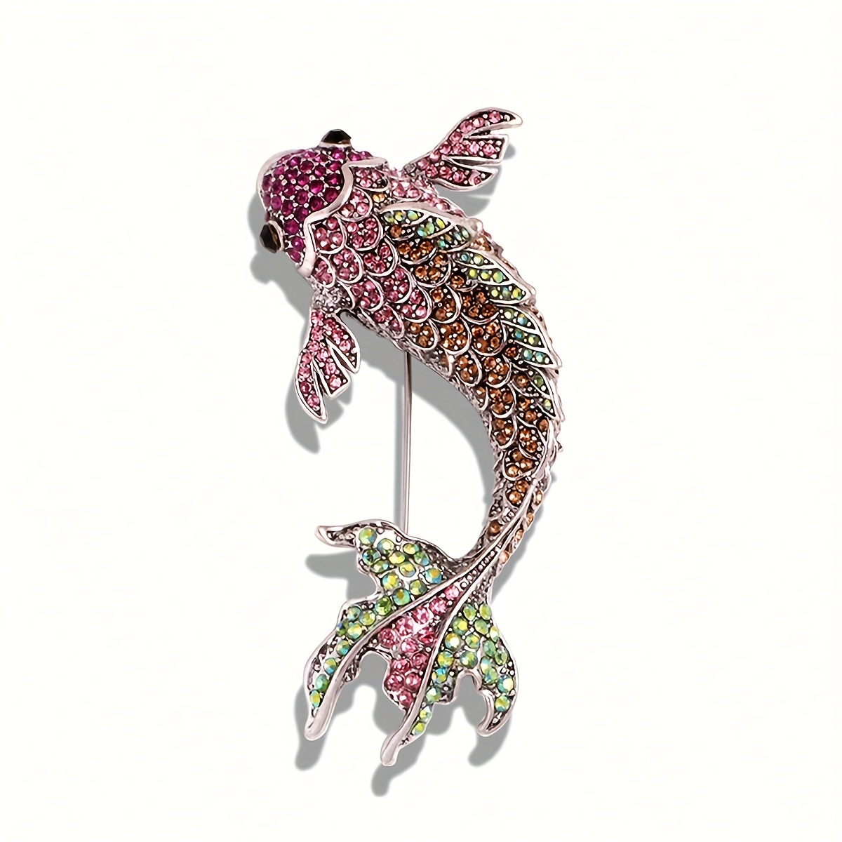 Retro Fish Shaped Brooch Decorated Shiny Rhinestone Clothing - Temu ...