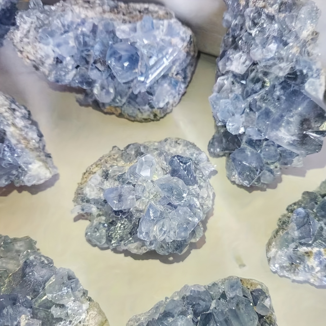 Natural Celestite Crystal Druzy Cluster Sky Blue Geode - Temu