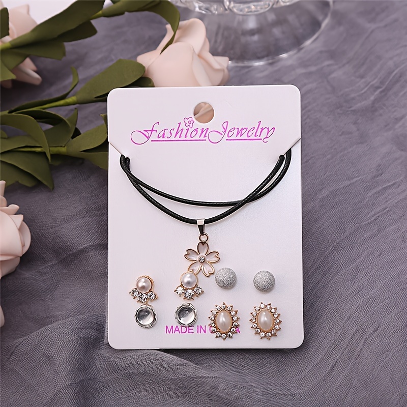 Cute Flower Pendant Necklace And Stud Earrings Set, Simple Spherical ...