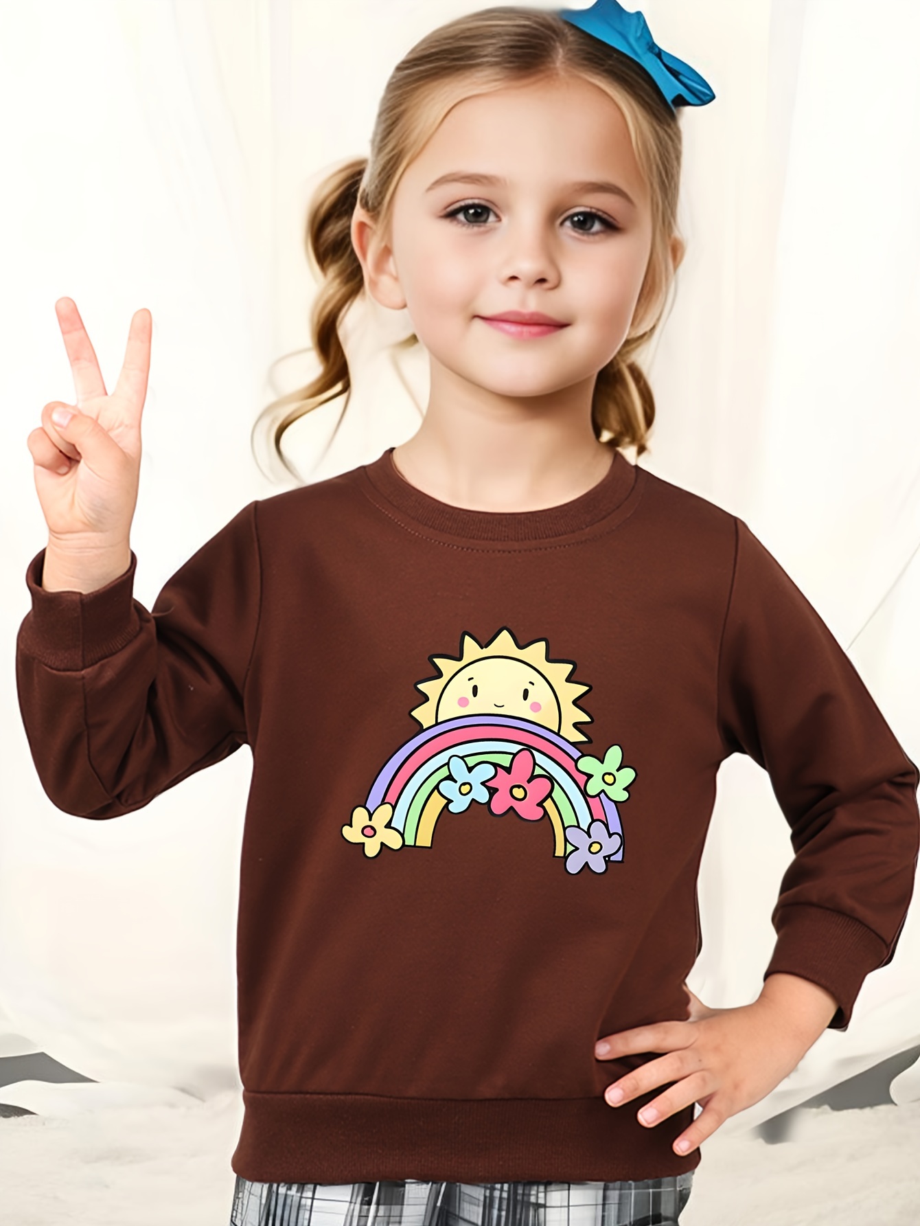 'sun Rainbow' Print Girls Comfy Casual Crew Neck Pullover - Temu United ...