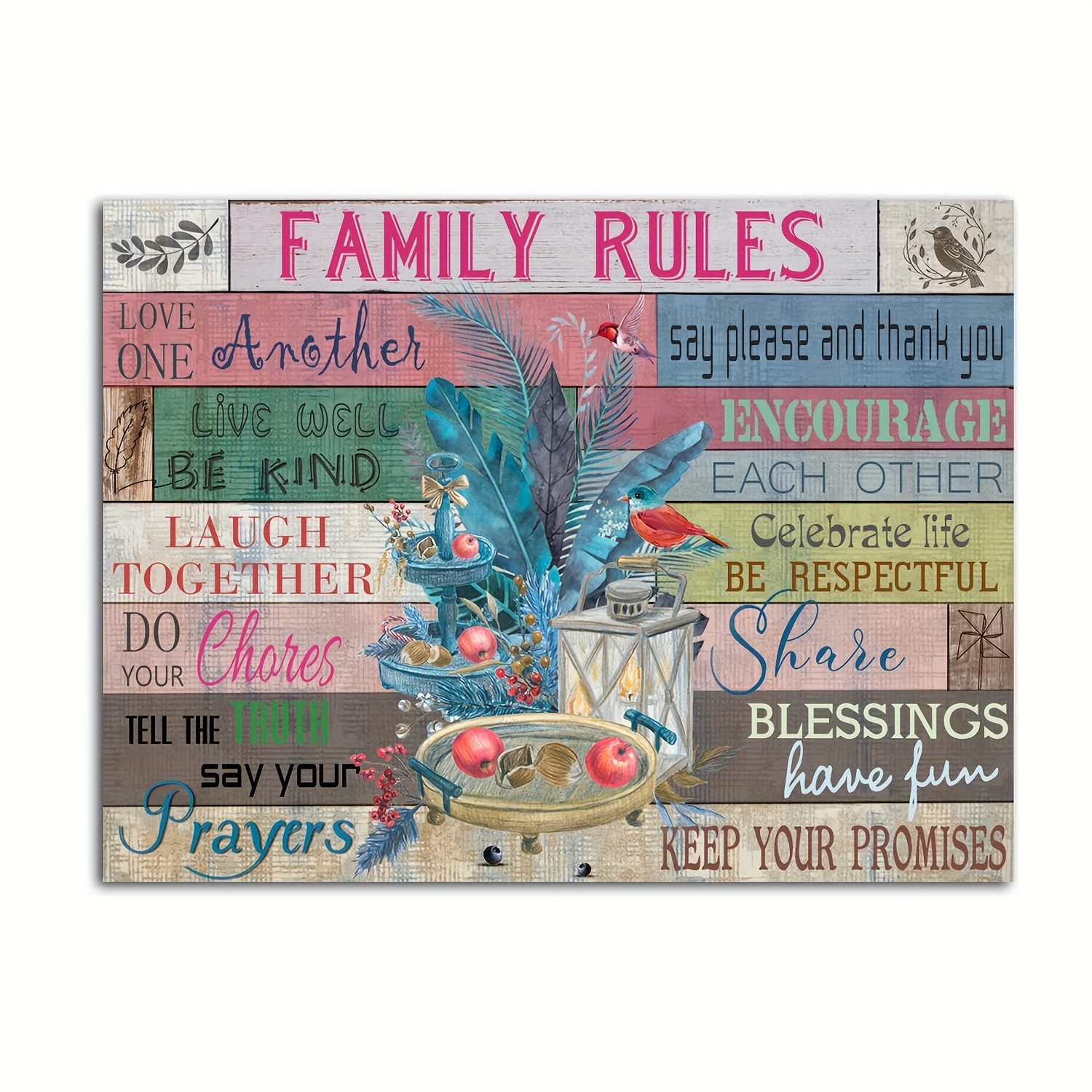 Inspirational Wall Art Family Rules Canvas Painting - Temu Australia