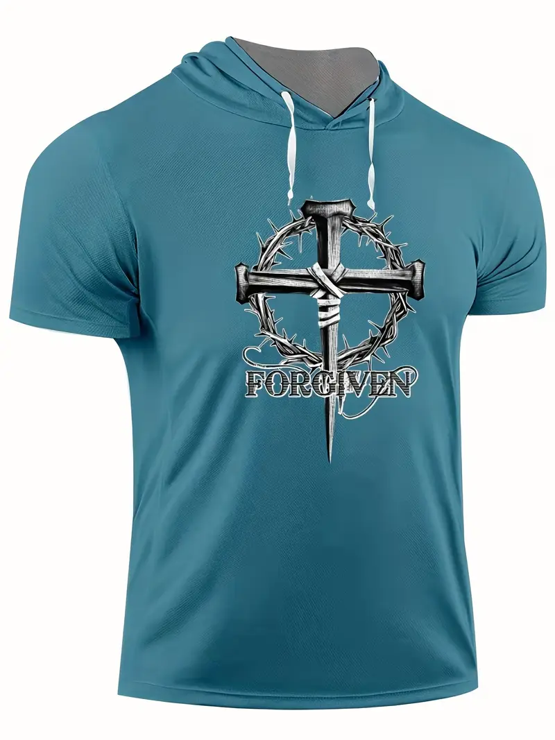Cross Letter Pattern Print Mens Comfy Drawstring Hooded T Temu New