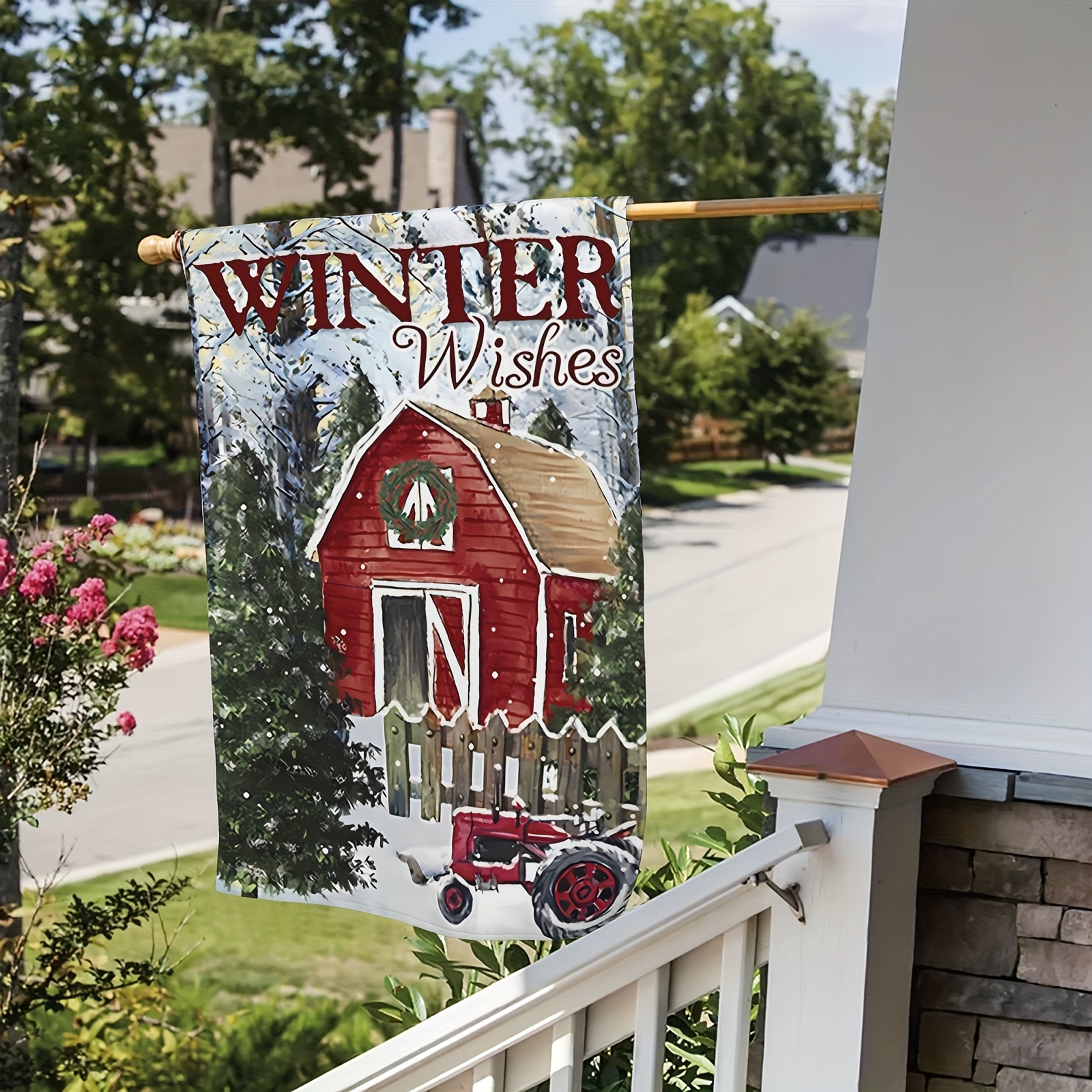 Winter Barn Garden Flag Double Sided Snow Scene House - Temu Australia