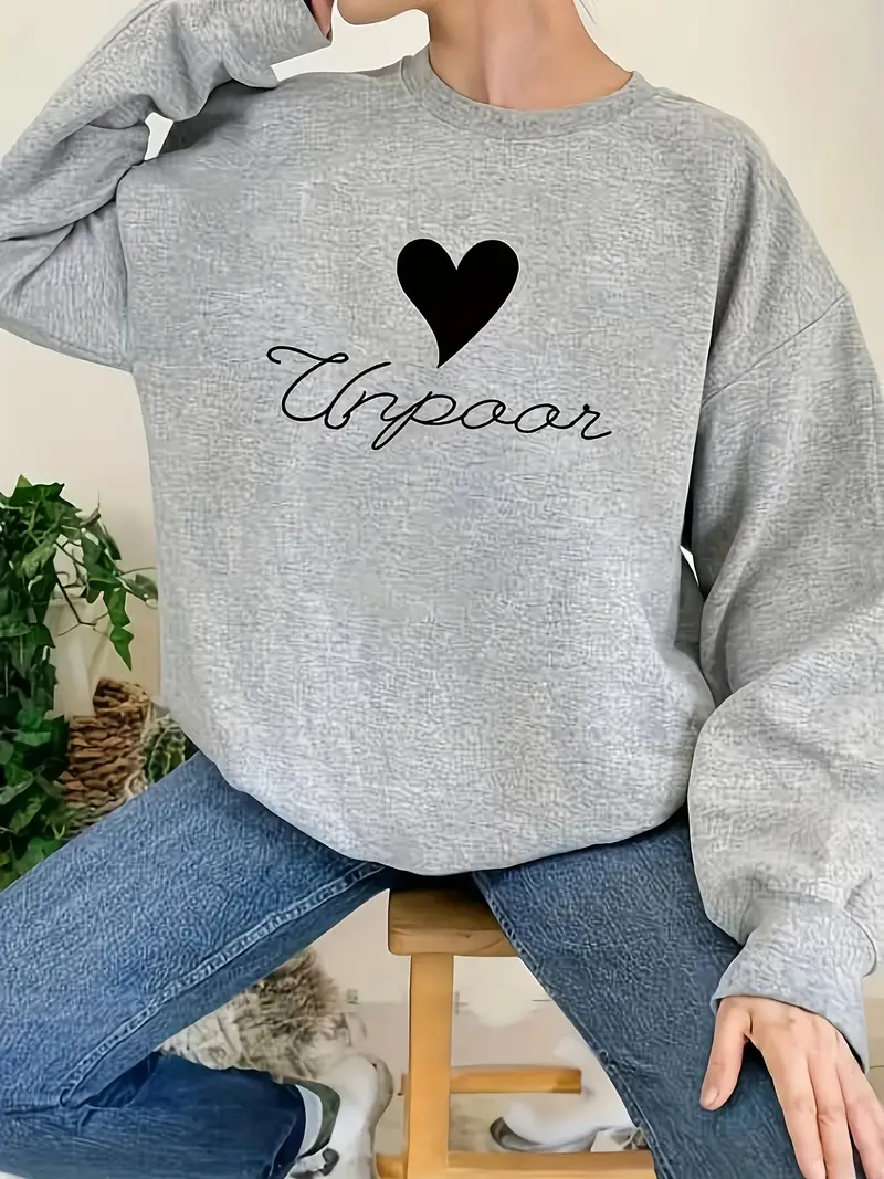 Heart Letter Print Pullover Sweatshirt Versatile Long Sleeve Temu Canada