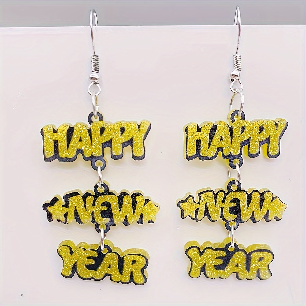 Bling Bling Happy New Year Design Dangle Earrings Party - Temu United ...