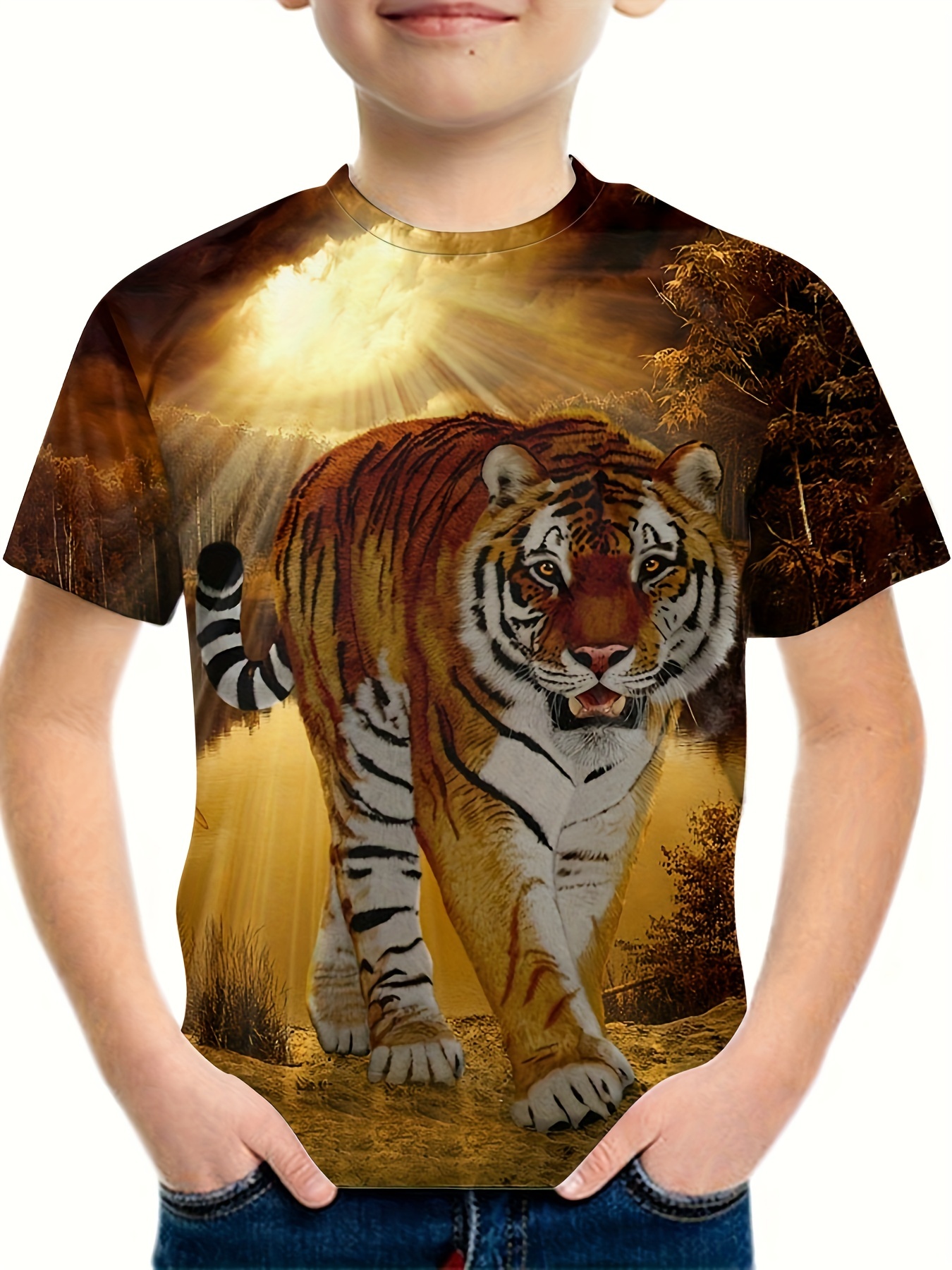 boys girls 3d t shirt kids tiger jungle graphic - {region_name}