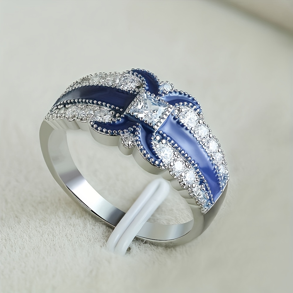Luxury Wide Ring Inlaid Rhinestone Dainty Engagement Wedding - Temu ...