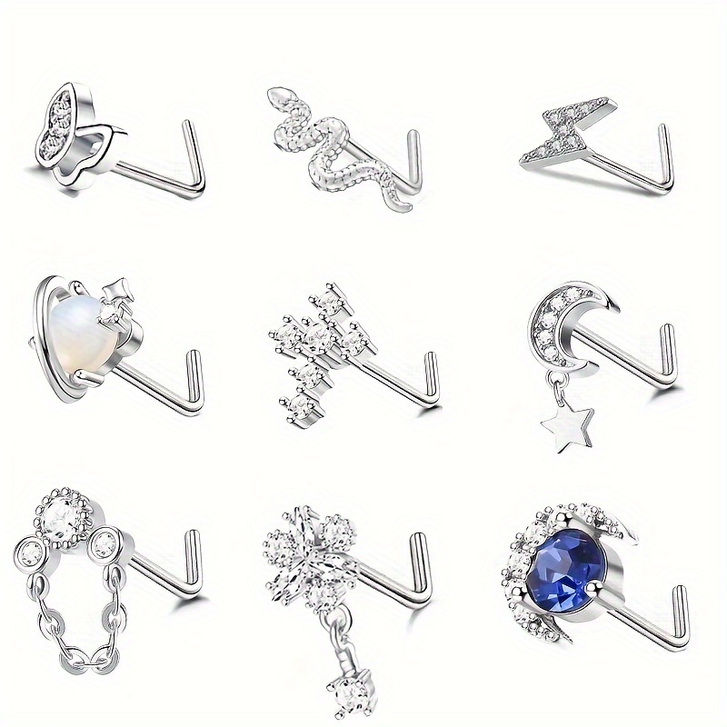 Mini Snake Moon Love Heart Etc Shaped Stud Nose Ring Inlaid - Temu ...