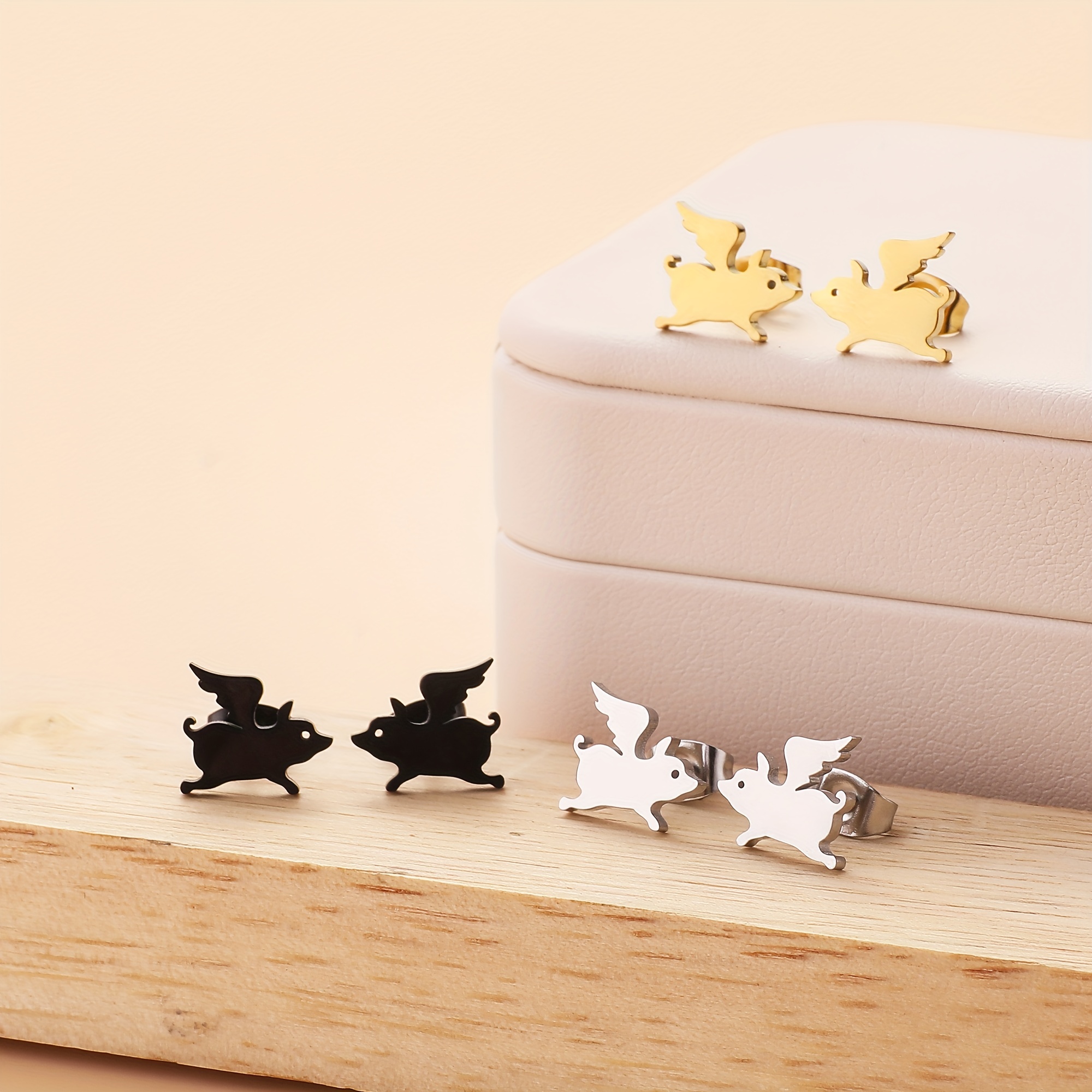 Stud Earrings Flying Pig Shaped Elegant Simple Style 18k - Temu Netherlands
