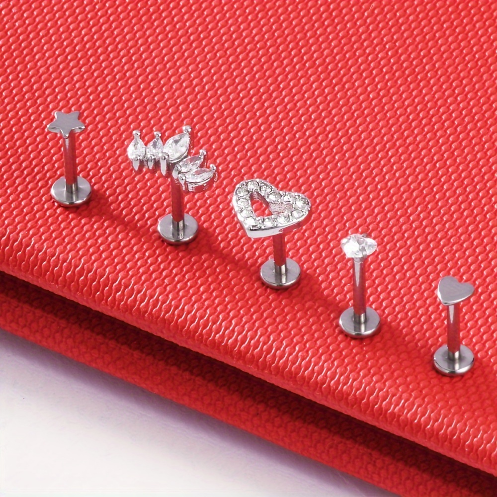 Valentine's Day Heart Shaped Star Ear Bone Studs Stainless - Temu ...