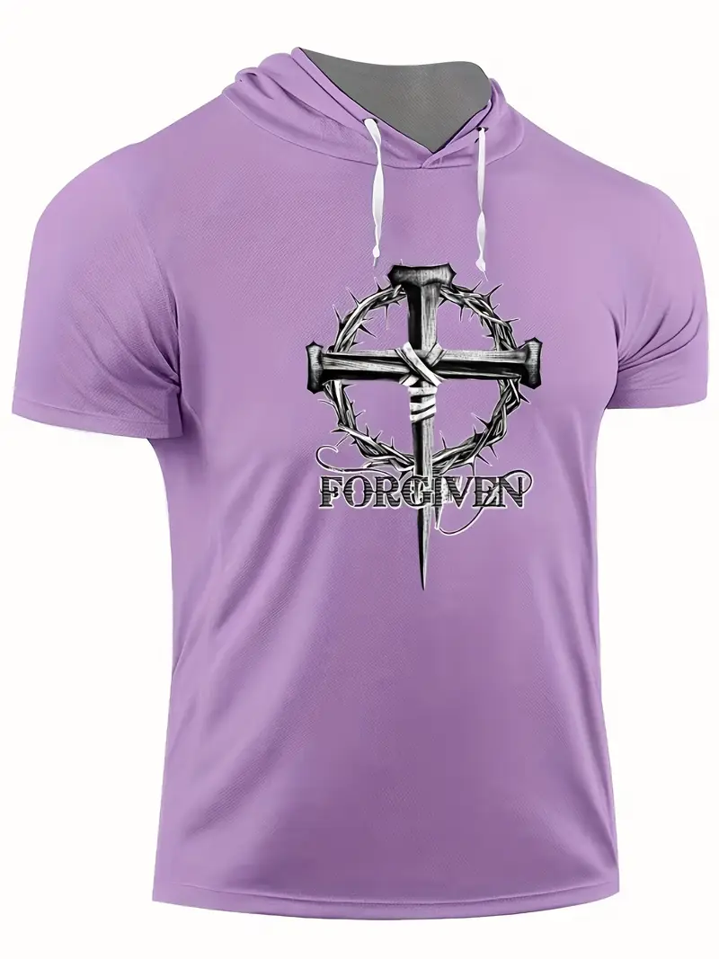 Cross Letter Pattern Print Mens Comfy Drawstring Hooded T Temu