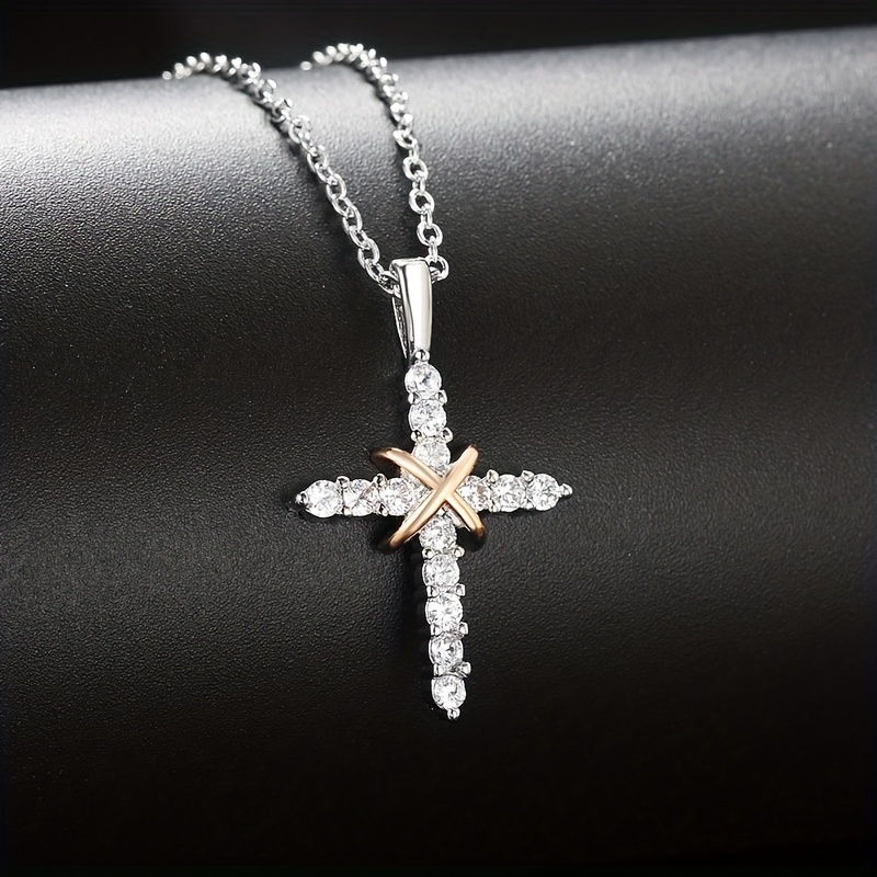 Fahsion Cross Rhinestone Inlaid Pendant Necklace Party - Temu United ...