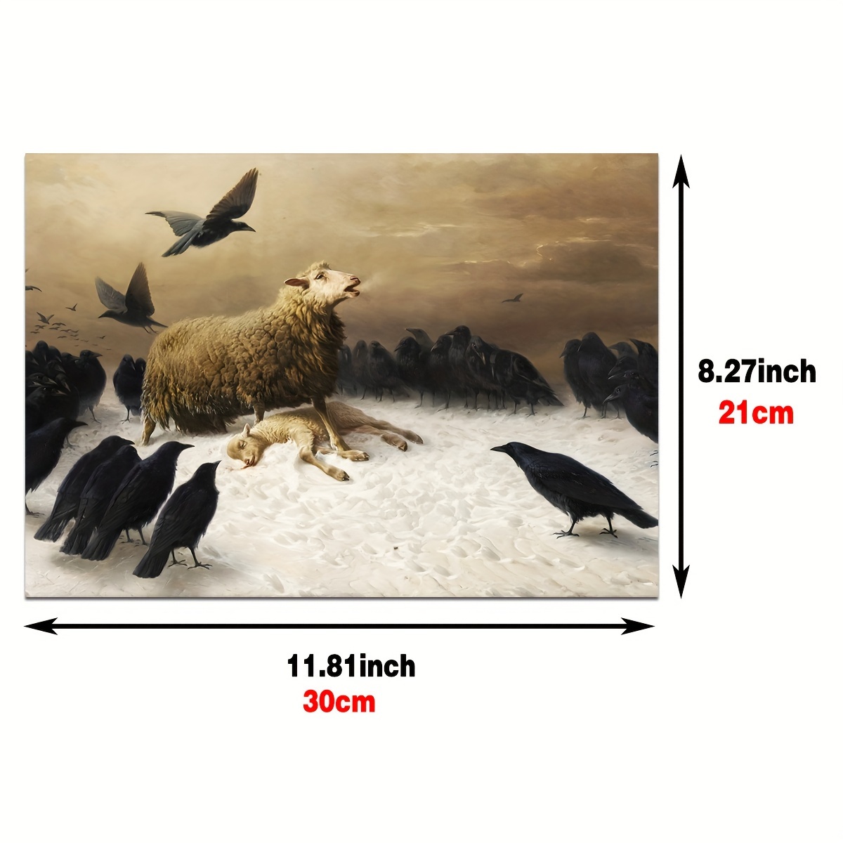 Canvas Painting Print Art Gift Vintage Landscape Sheep Crow - Temu Canada