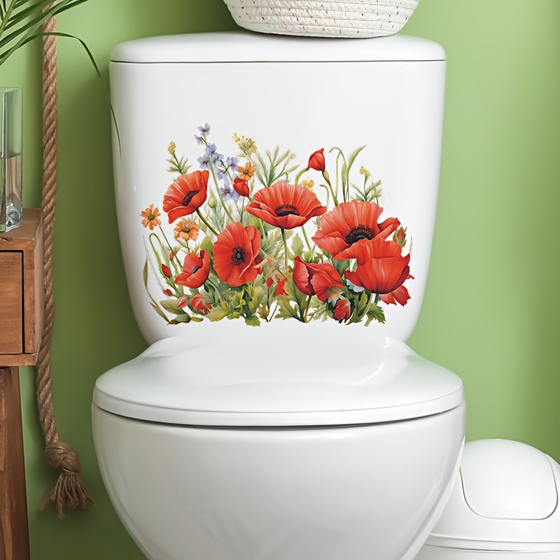 Red Flowers Emerald Plants Toilet Stickers Bathroom Toilet - Temu Australia