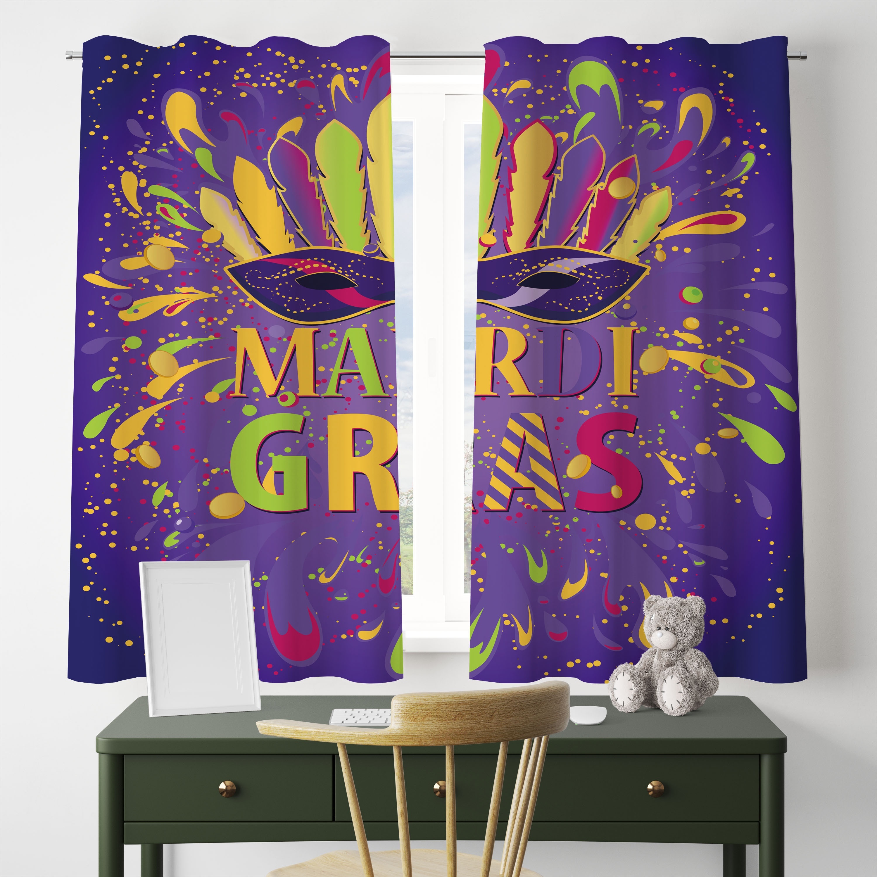Crazy Mardi Gras Mask Curtains Rod Pocket Curtain Suitable - Temu Canada