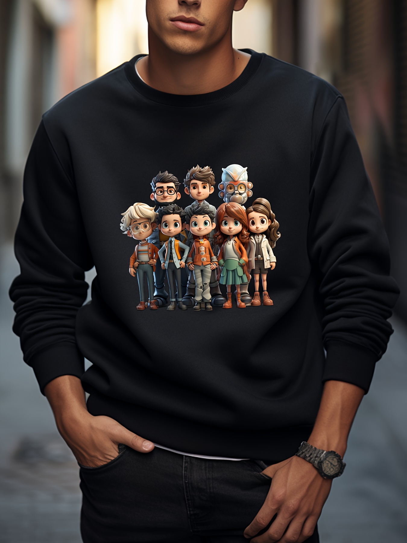 Graphic Print Crew Neck Sweatshirt Men's Casual Pullover - Temu Canada