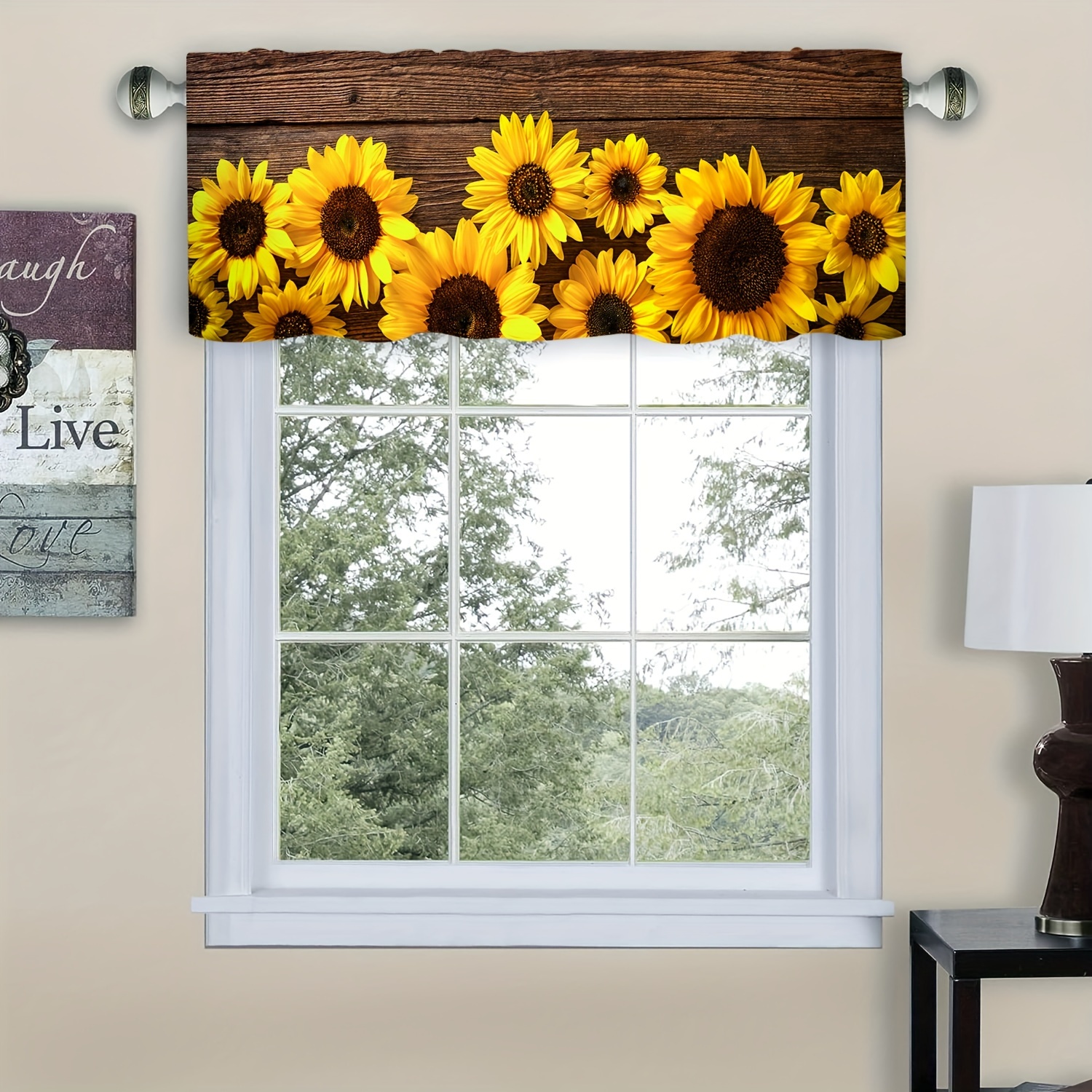 wooden sunflower kitchen curtains semi blackout window - Temu Canada